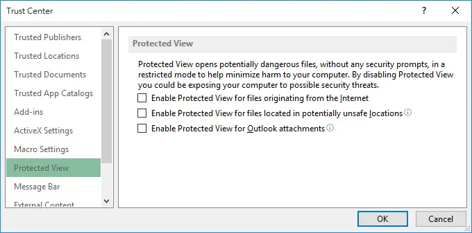 Enable And Disable Protected View In Excel Access Excel Tips