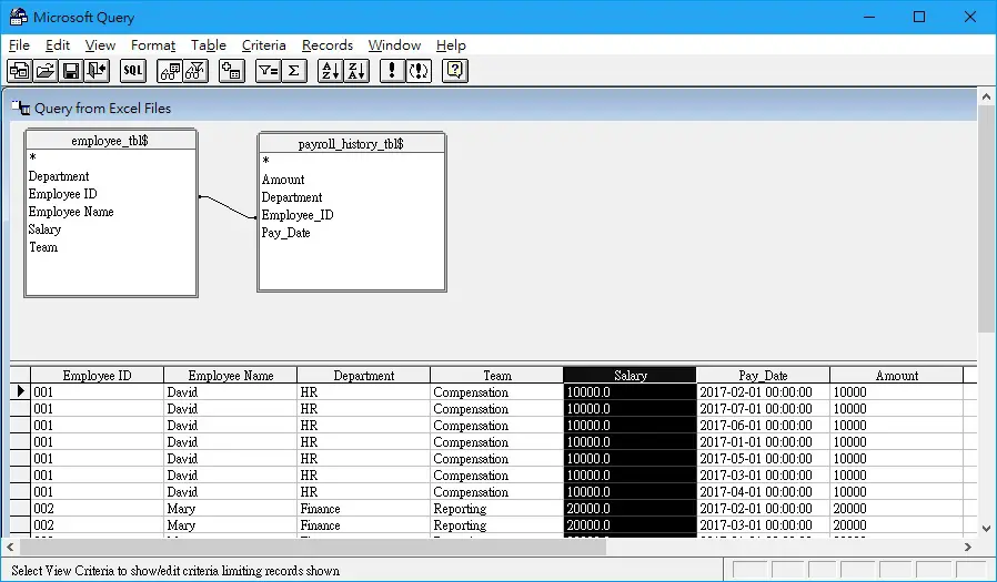 Create Excel Query And Update Query